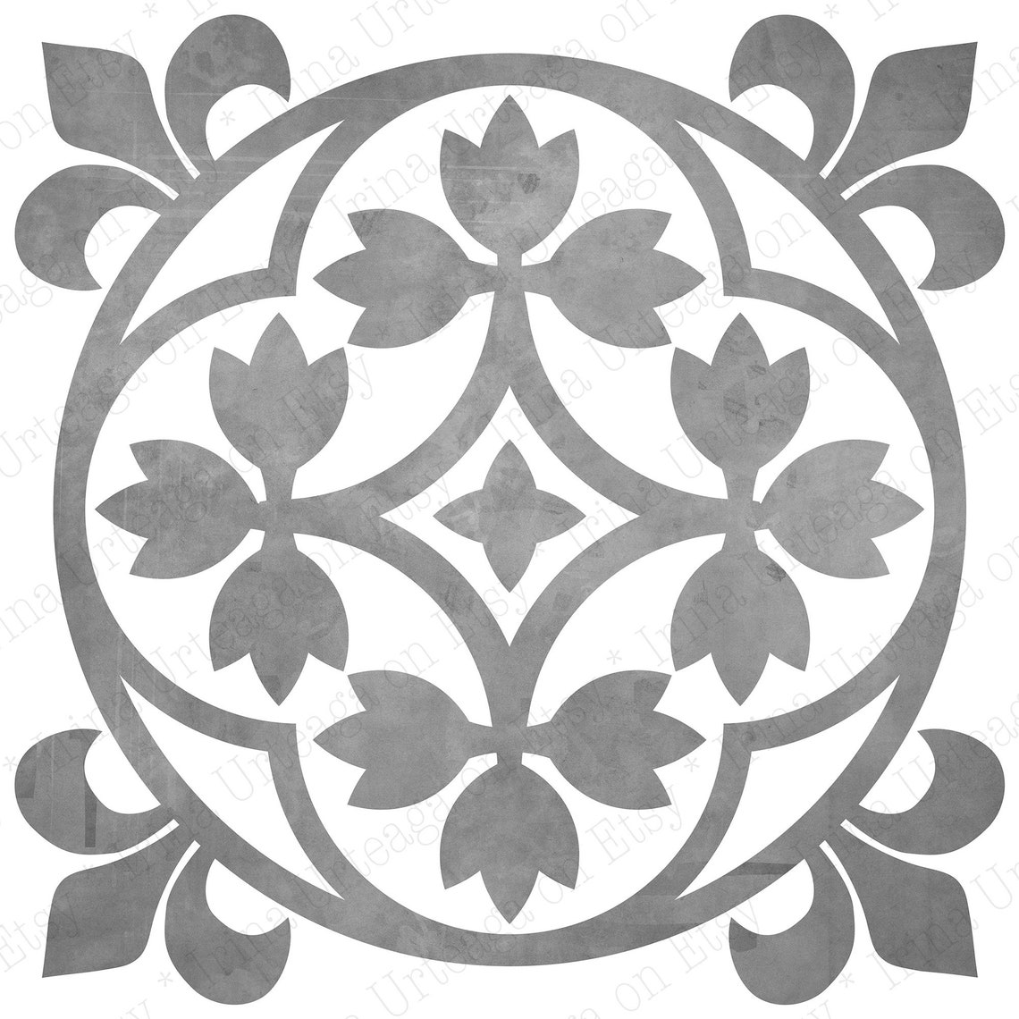 Digital Tiles, Gray White Ornate Wall Decor, Printable Geometric Art ...