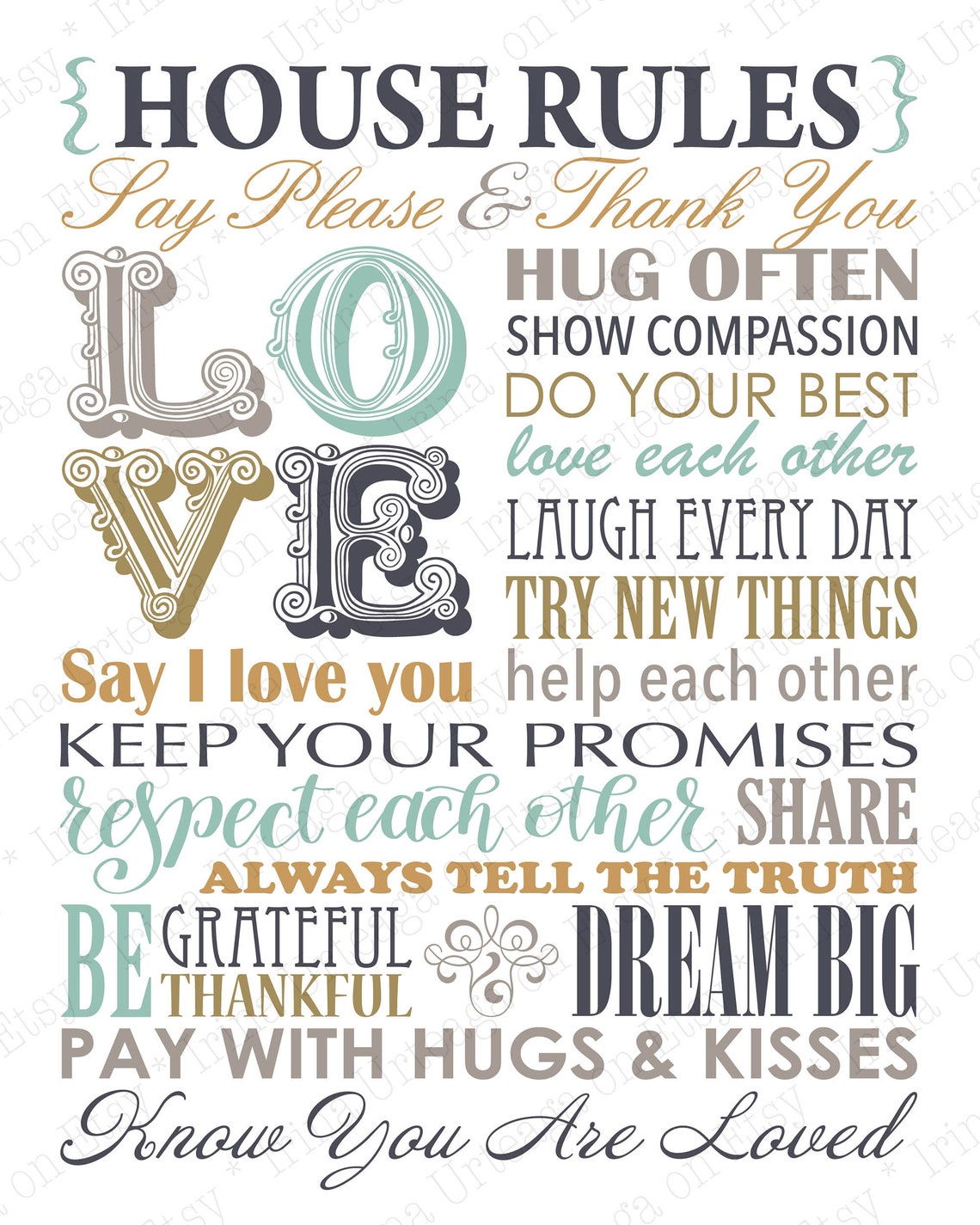 House Rules Wall Art Printable Poster Family Values Digital | Etsy