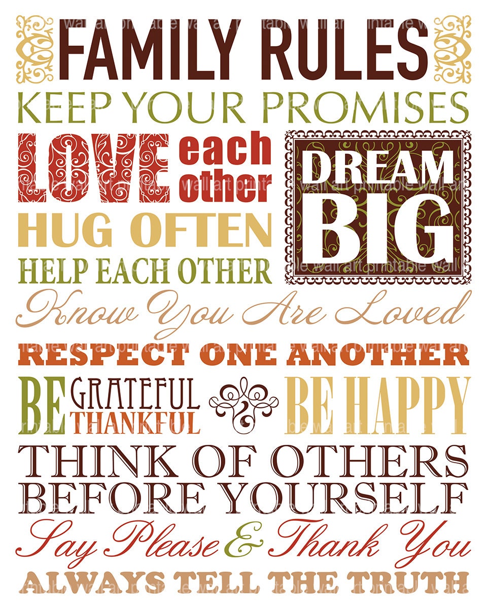 Family Rules Printable Wall Art House Rules Print 8x10 11x14 - Etsy
