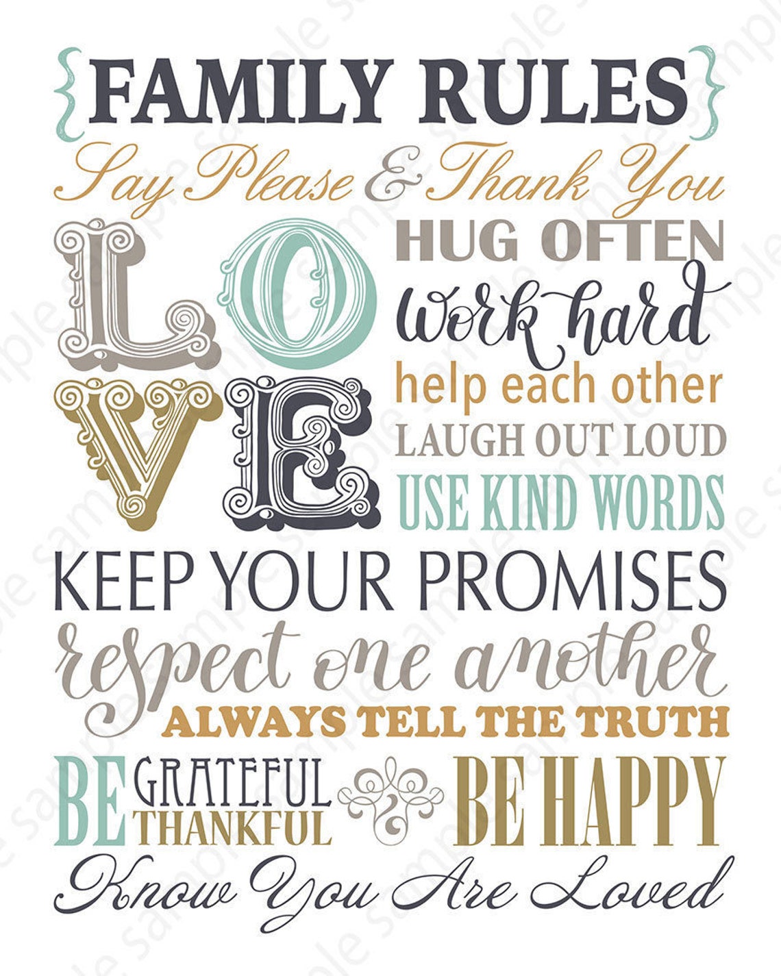 Family Rules Sign Printable Shabby Chic Style Wall Art - Etsy