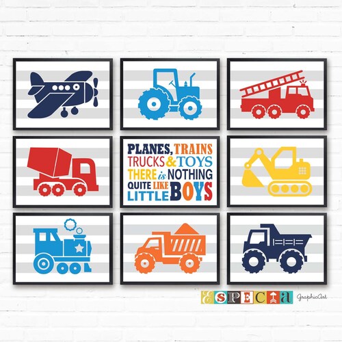 Transportation Theme Printable Wall Art Set of 9 Square 8x8 - Etsy