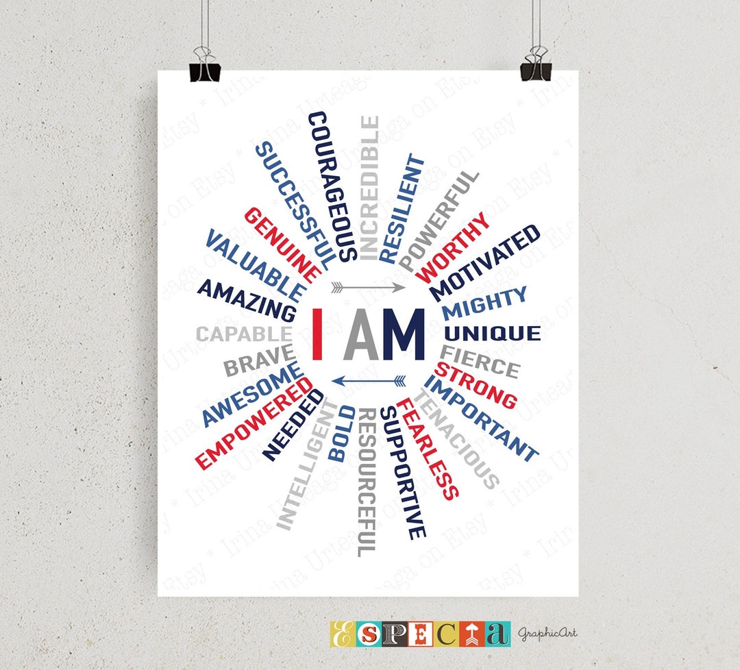 I Am Affirmation Words, PRINTABLE Poster for DIY Boys Room Decor, Sun ...