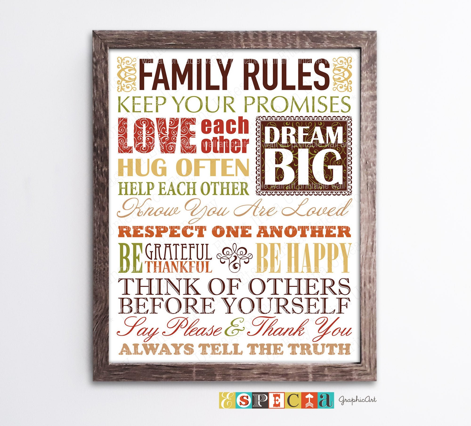 Family Rules Printable Wall Art, House Rules Print 8x10 11x14 ...