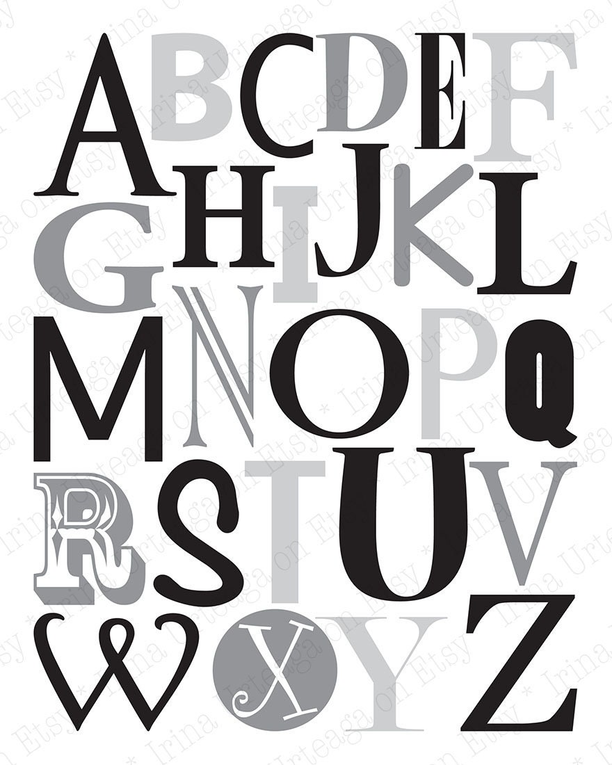 Alphabet set of 2 prints neutral modern nursery decor black | Etsy