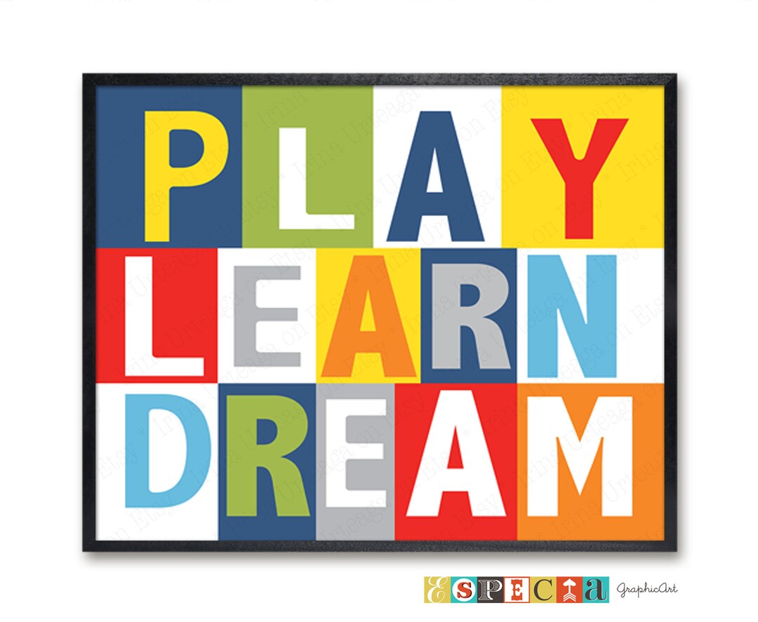 Play Learn Dream Printable Play Room Decor, Wall Art for Kids Area and ...