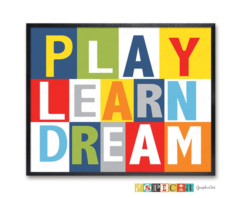 Play Learn Dream Printable Play Room Decor Wall Art for Kids - Etsy