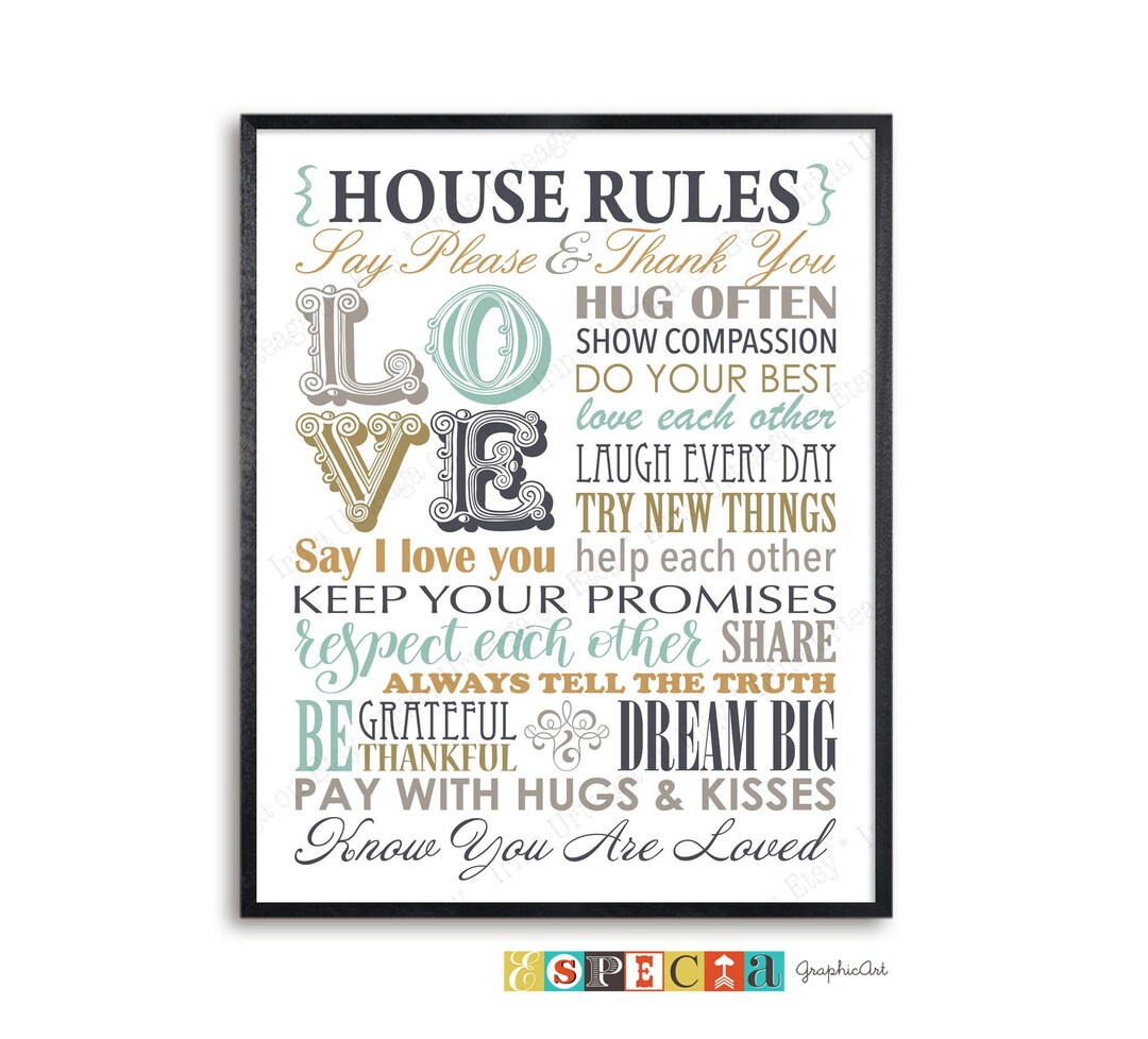 House Rules Wall Art Printable Poster, Family Values Digital Sign for ...