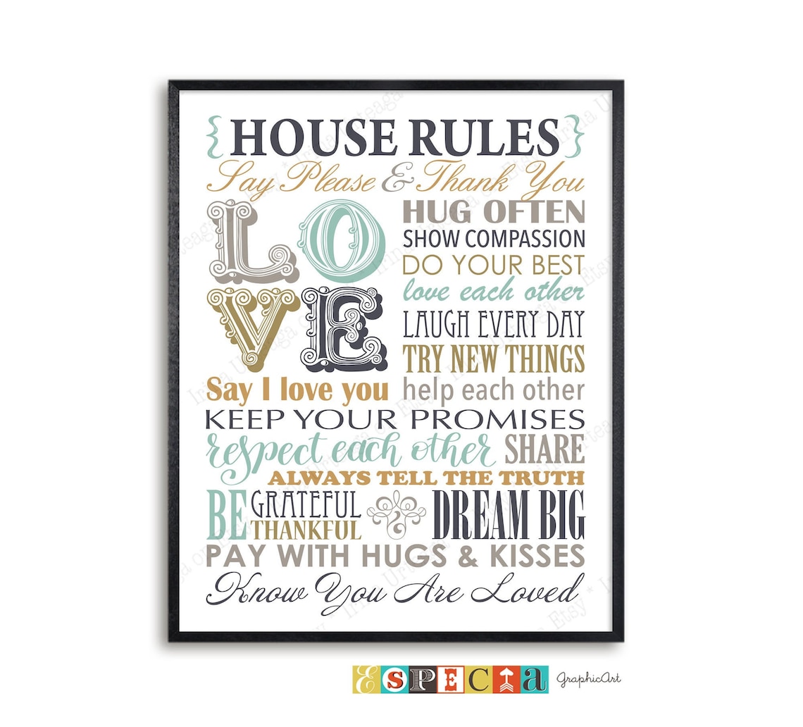 House Rules Wall Art Printable Poster Family Values Digital | Etsy
