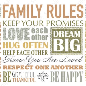 Printable Family Rules Sign, Digital Download Wall Art for DIY Home ...