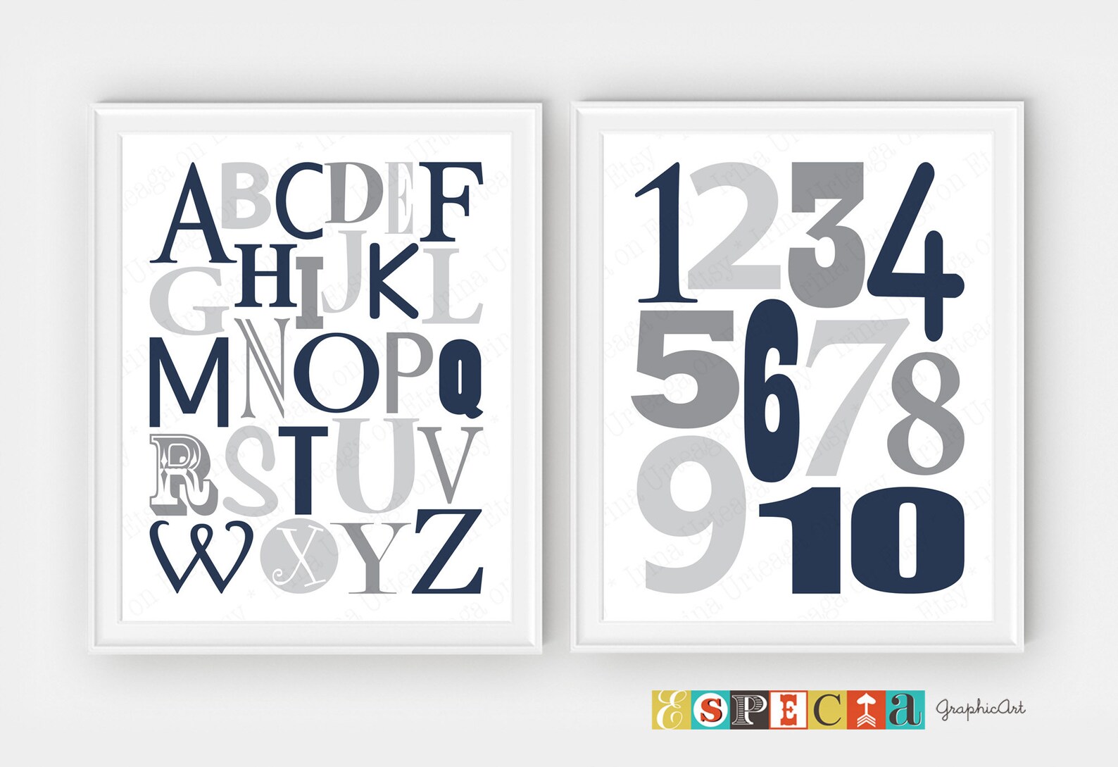 Printable Alphabet and Numbers Wall Art, Set of 2 11x14 8x10 ABC 123 ...