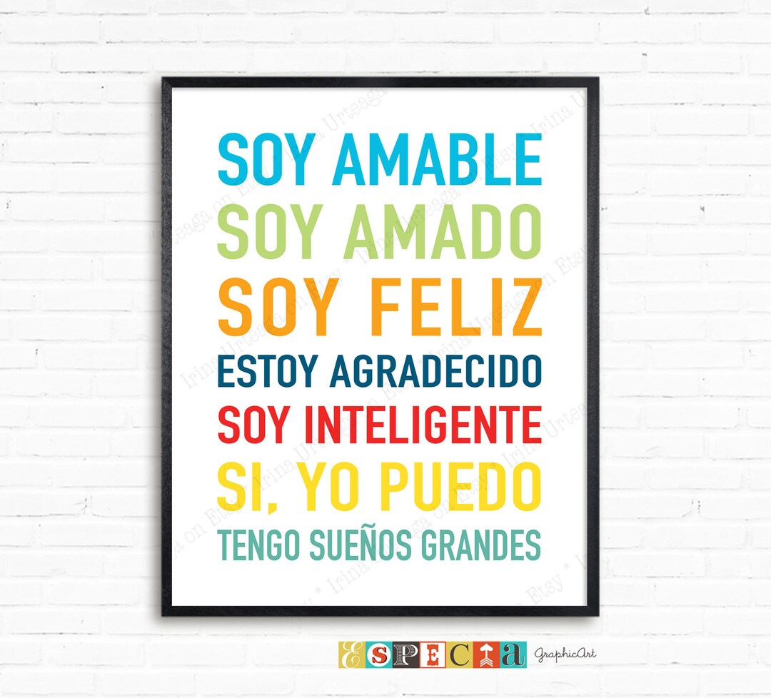 Affirmation Wall Art in Spanish, PRINTABLE Positive Words for Boys Room ...