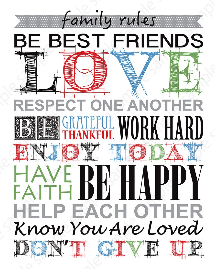 Family Rules PRINTABLE Sign, Inspirational Quotes, Don't Give up and ...