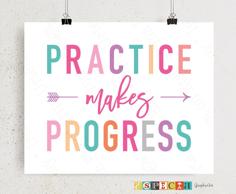 Practice makes progress Printable wall art print for DIY girl | Etsy