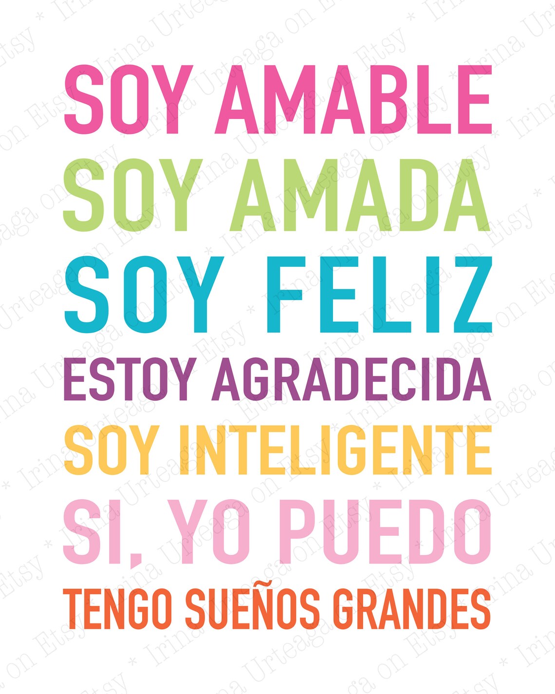 Kid Affirmations Wall Art in Spanish for Girl Room Decor, PRINTABLE ...