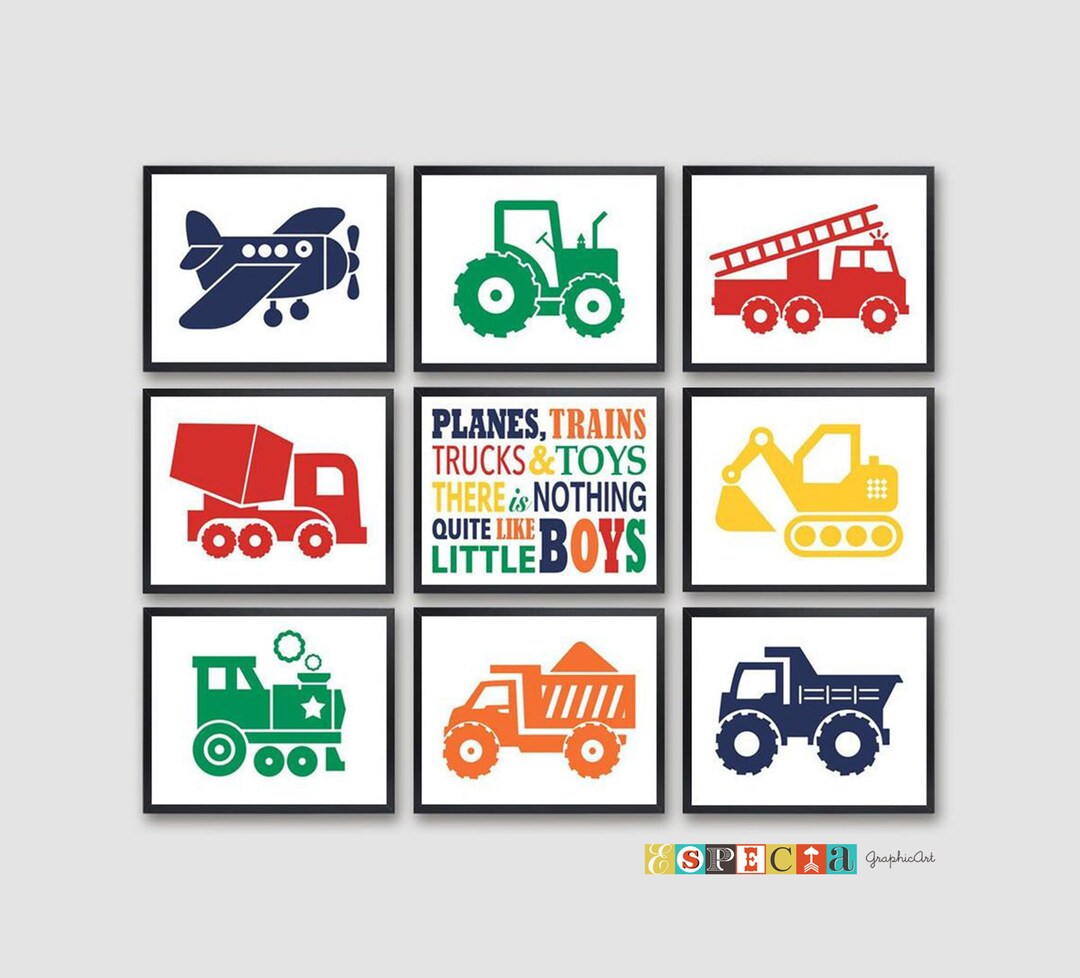 Planes Trains Trucks Printable Toddler Boy Bedroom or Play Room Decor ...