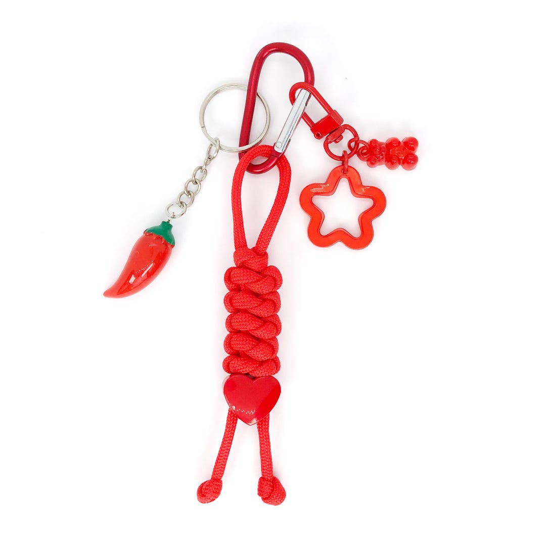 Red Chili Pepper Paracord Bag Charm Handmade Keychain With Star & Bear ...