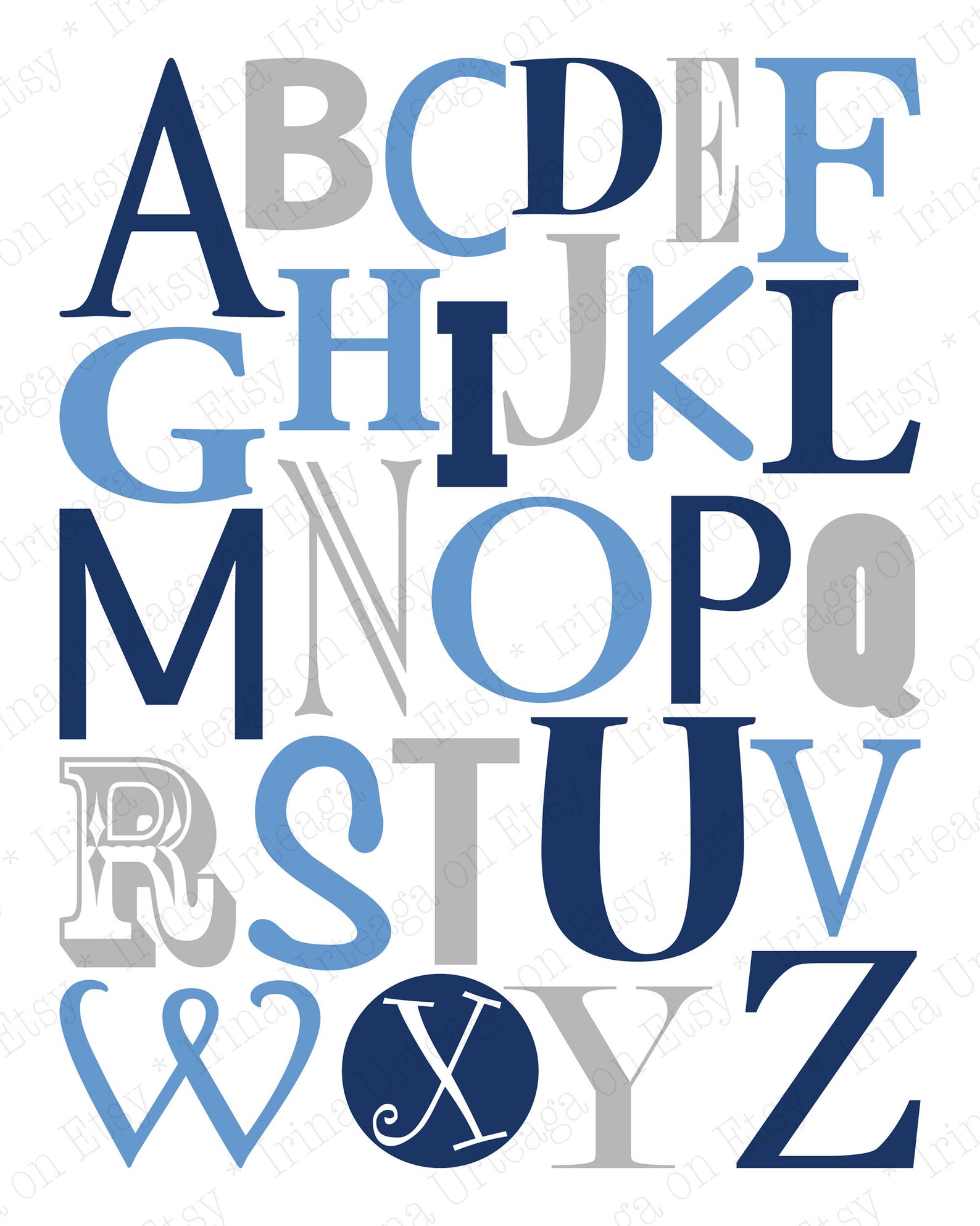 Navy Blue and Gray Alphabet Posters for Toddler Boy Bedroom, Nursery or ...