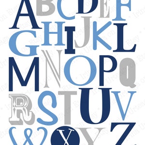 Navy Blue and Gray Alphabet Posters for Toddler Boy Bedroom, Nursery or ...