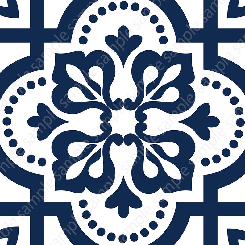 Navy Blue Tile Art Prints: Geometric Wall Decor Set (digital Download ...