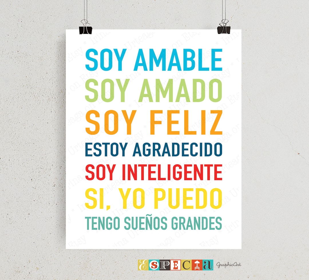 Spanish Affirmation Poster: Soy Amable, Soy Amado Printable Wall Art ...