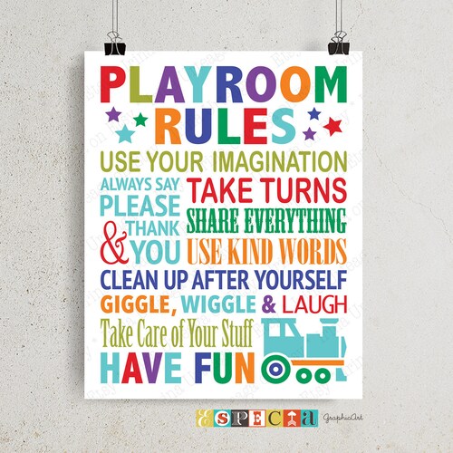 Playroom Rules Printable Wall Art for Kids Play Area Decor - Etsy