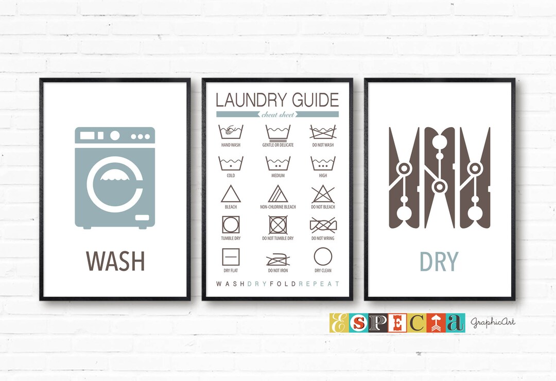 Laundry Room Wall Art Set: Wash Dry Fold Printable Decor – Minimalist ...