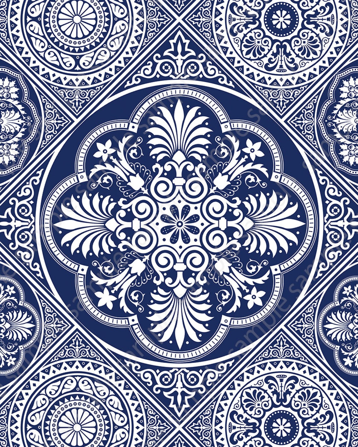 Mosaic Tile Wall Art Blue and White Digital Tiles for Kitchen - Etsy