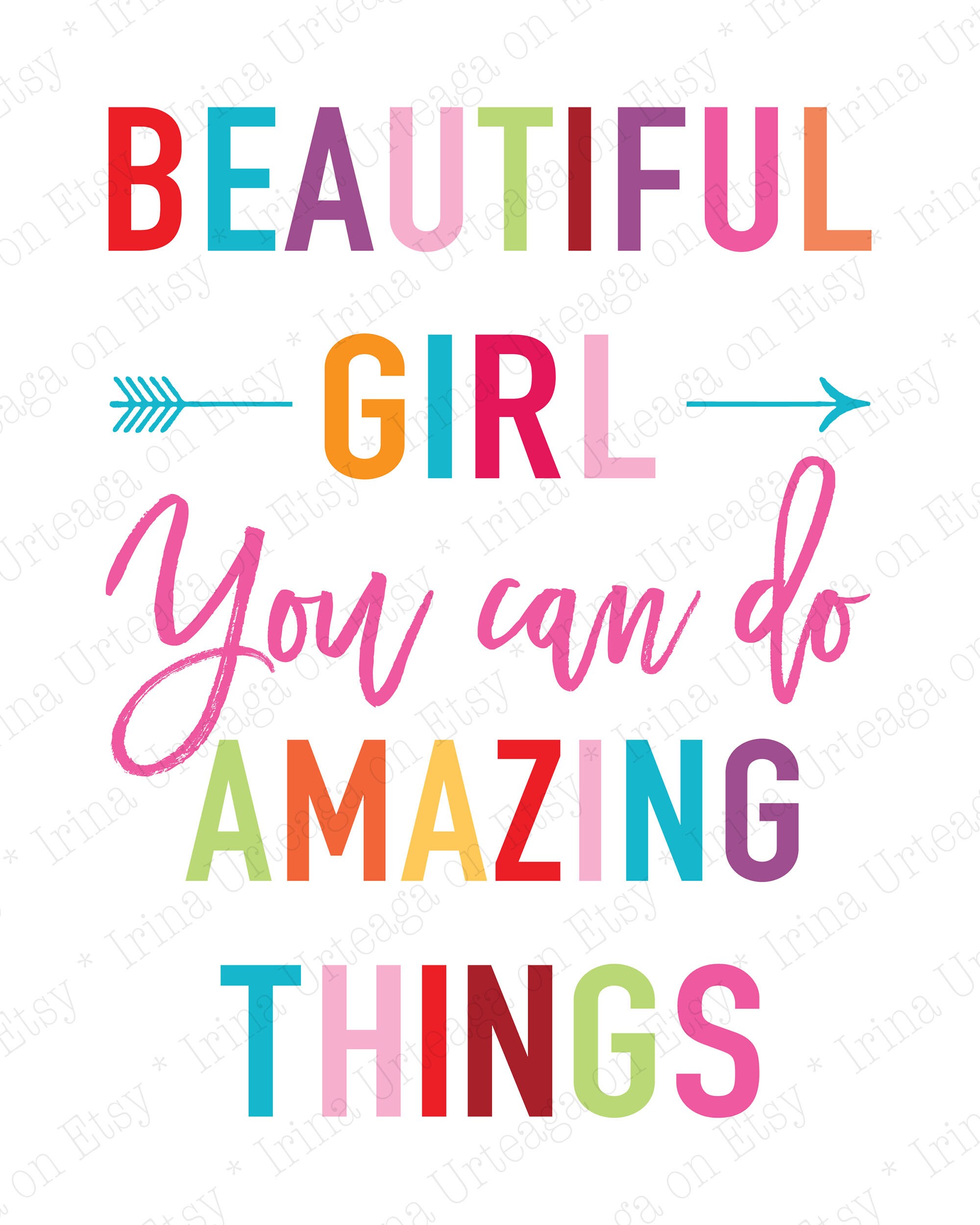PRINTABLE Quote Art for Girl Room Decor, Beautiful Girl You Can Do ...