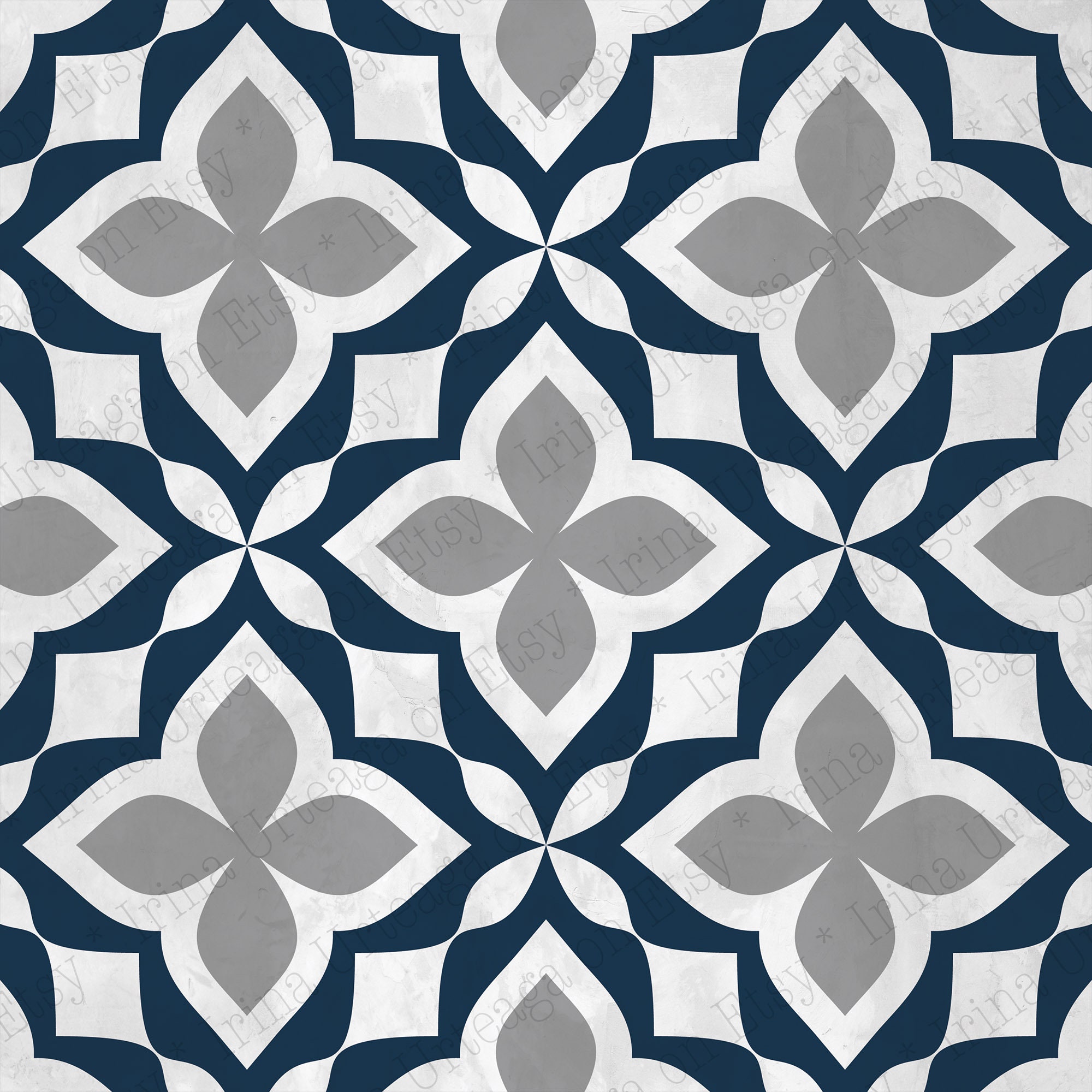 Tile art print geometric wall decor printable navy blue and | Etsy