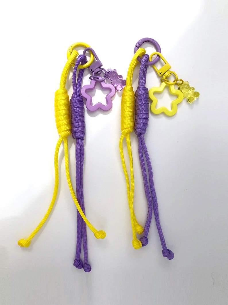 Cute Paracord Bag Charm, Star With Bear Keychain, Kawaii Rope Accessory ...