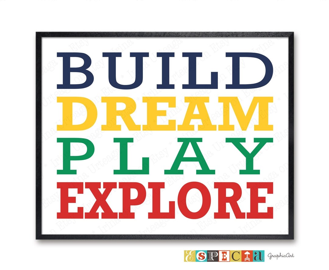 Build Dream Play Explore Printable Sign, Colorful Playroom Decor, Wall ...