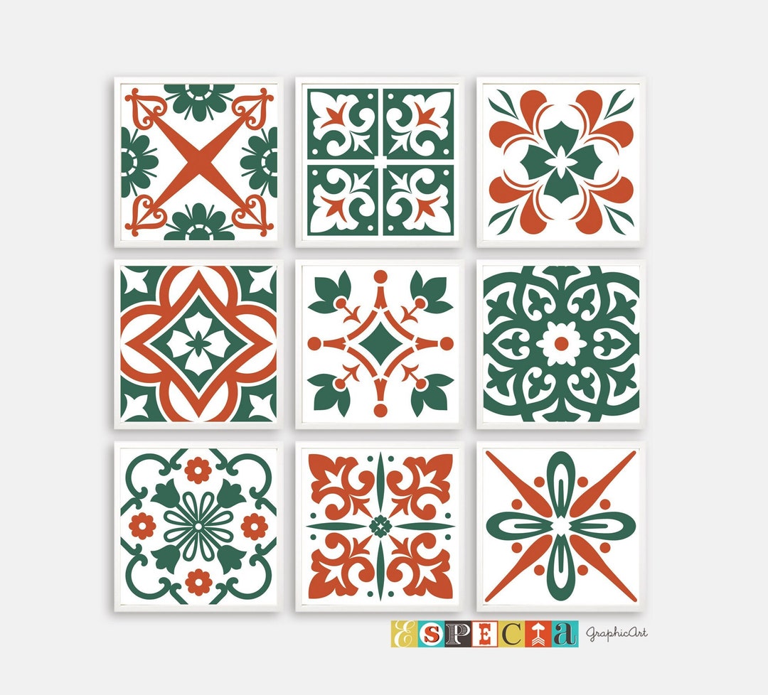 Mosaic Tile Wall Art PRINTABLE Set of 9 8x8 Decorative Tiles, DIY Home ...