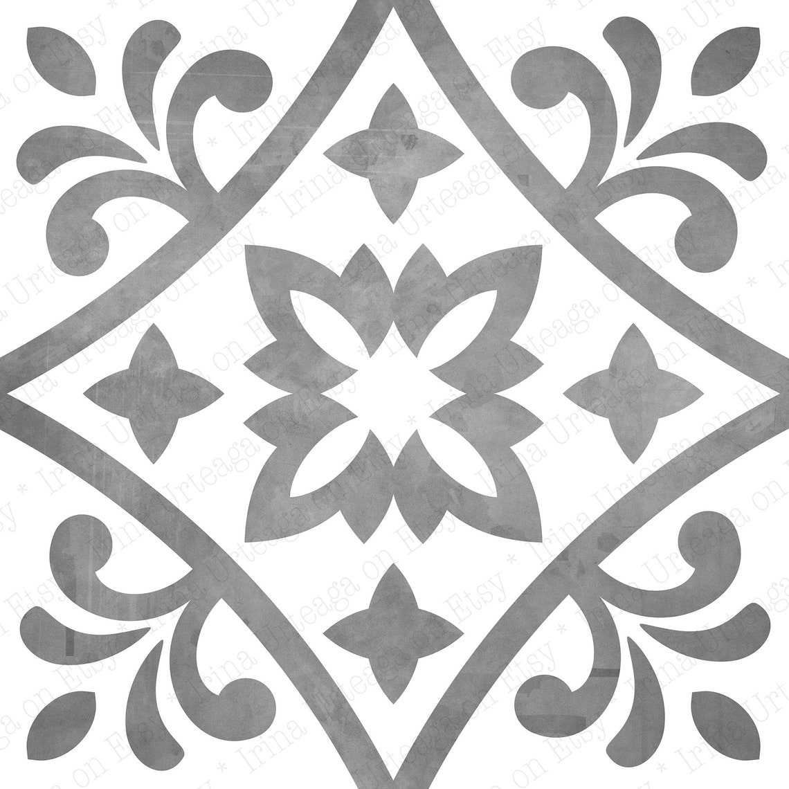 Digital Tiles, Gray White Ornate Wall Decor, Printable Geometric Art ...
