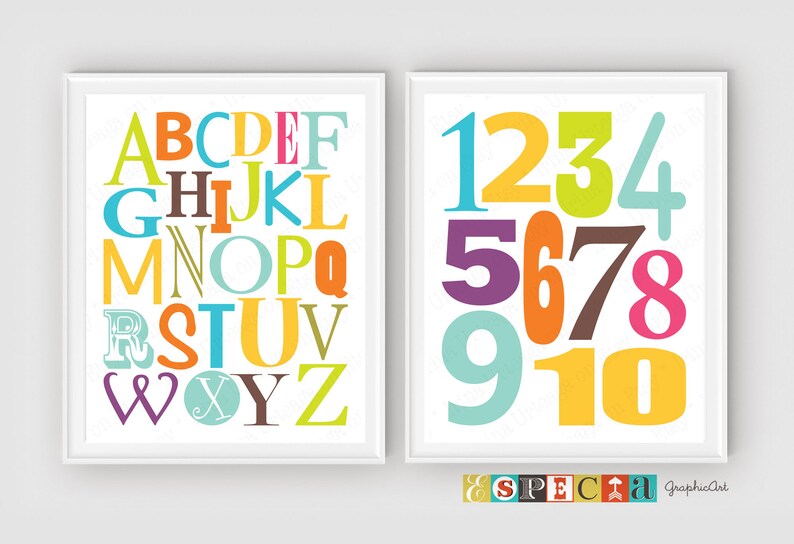 ABC 123 Alphabet Prints, Printable Art for Kids Playroom or Nursery ...