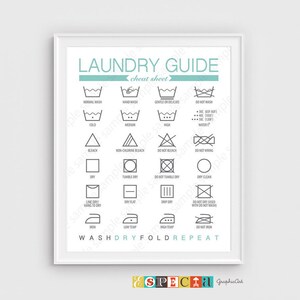 Laundry Room Clothing Care Symbols Printable Wall Art, Cheat Sheet ...