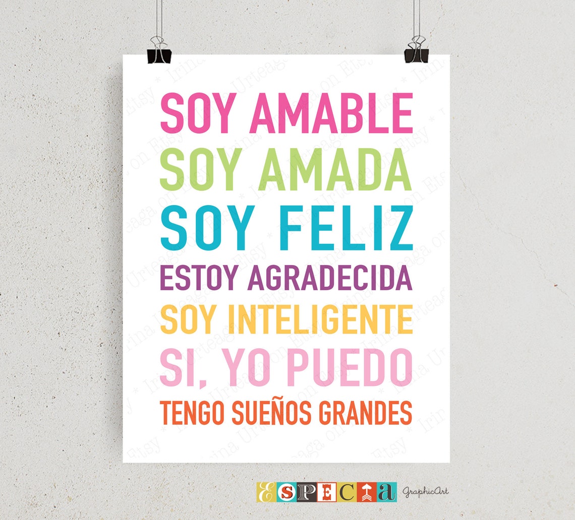 Kid Affirmations Wall Art in Spanish for Girl Room Decor, PRINTABLE ...