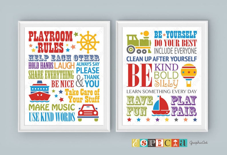 Playroom Rules Printable Wall Art for Toddler Boy Play or Game Room ...