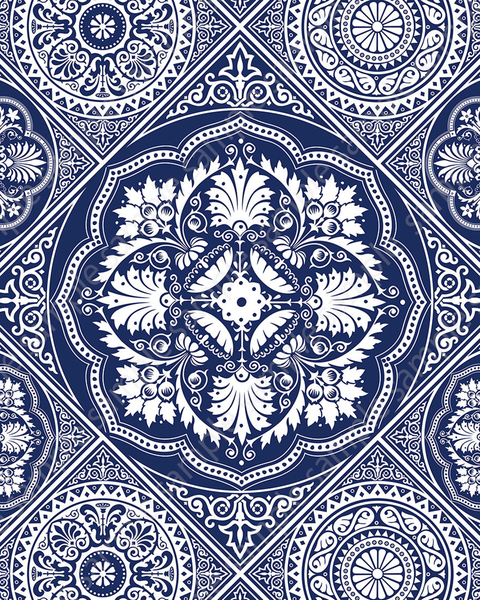 Mosaic Tile Wall Art, Blue and White Digital Tiles for Kitchen Dining ...