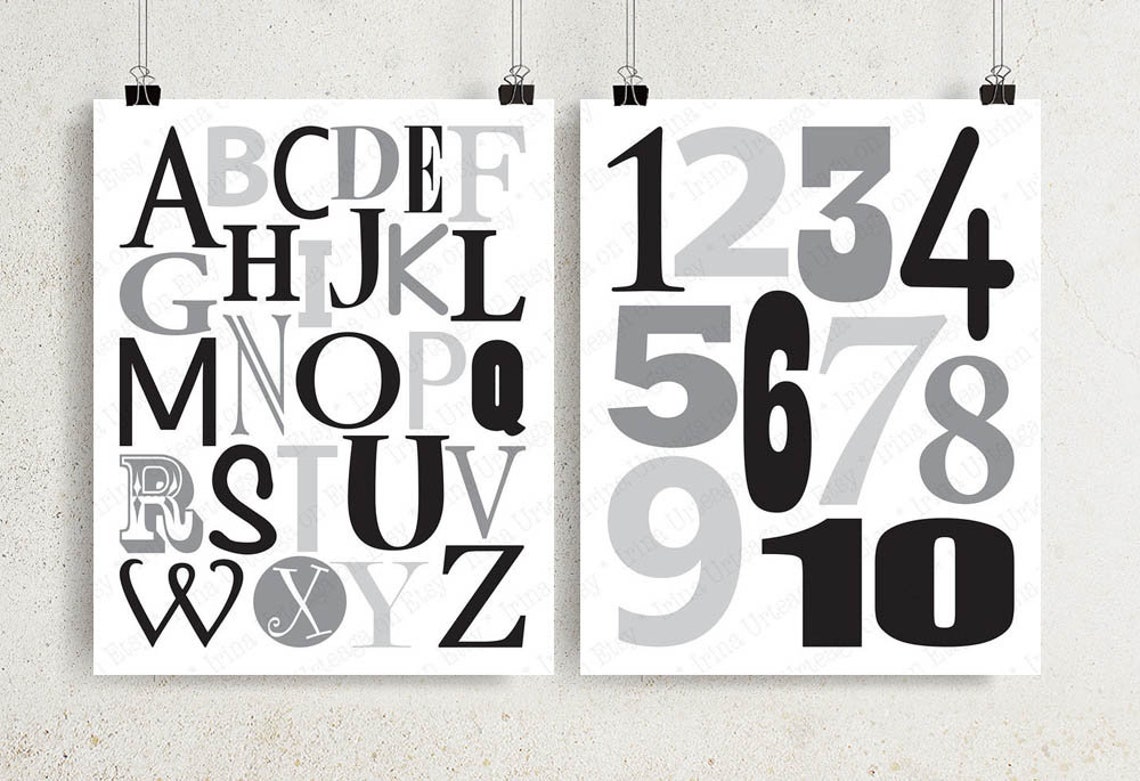 Alphabet Set of 2 Prints Neutral Modern Nursery Decor Black - Etsy