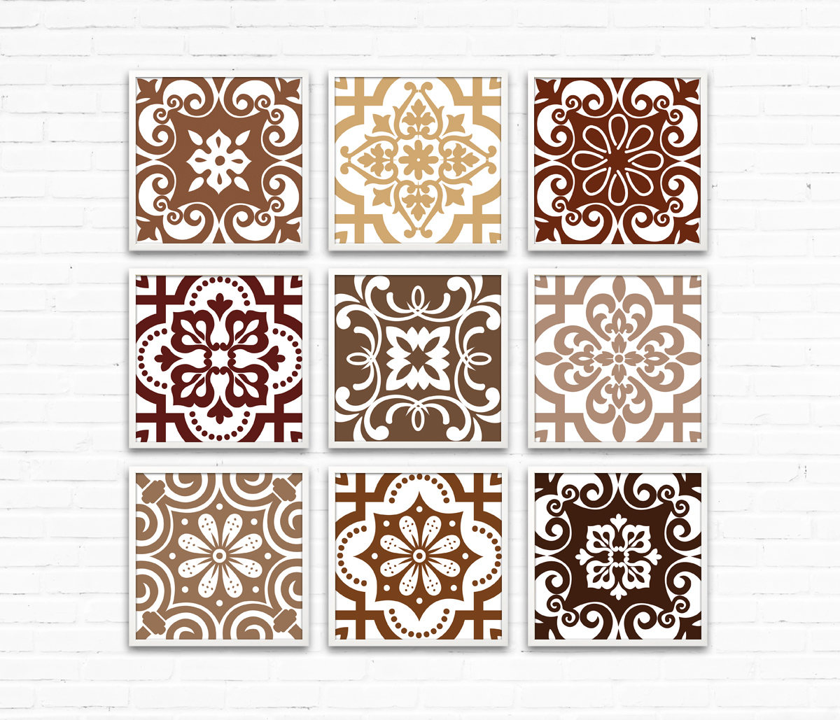 Digital Tiles Mosaic Tile Wall Art Geometric Prints Set of 9 | Etsy