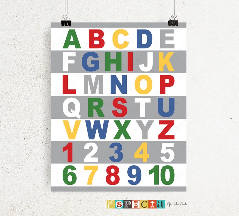 Colorful ABC and 123 Alphabet Poster Printable Wall Art for - Etsy