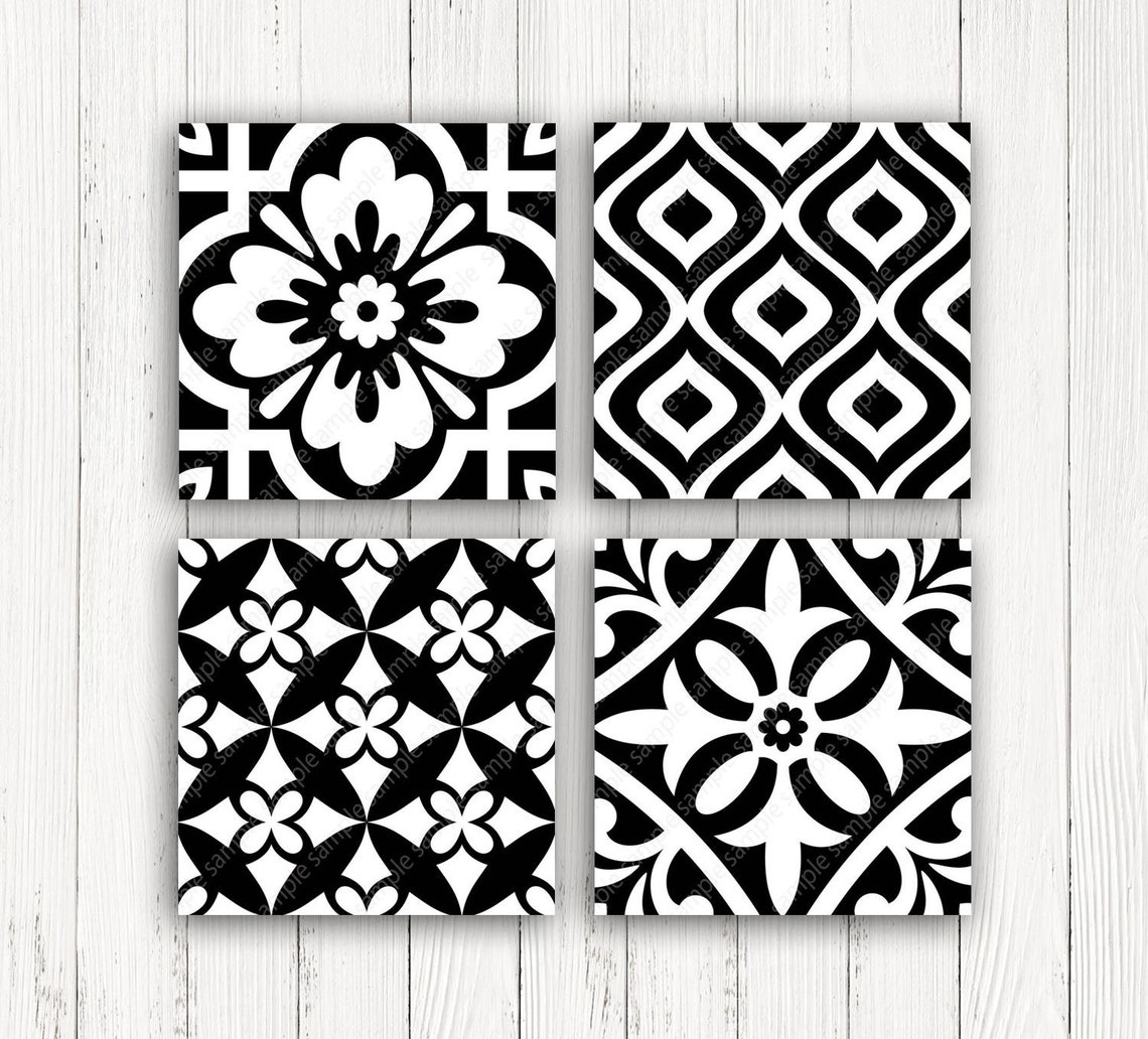 Arte de pared de mosaico blanco y negro decoración de la | Etsy