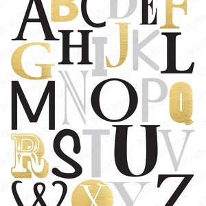 Alphabet Posters, Printable Wall Art Set for Baby Girl Nursery Decor or ...
