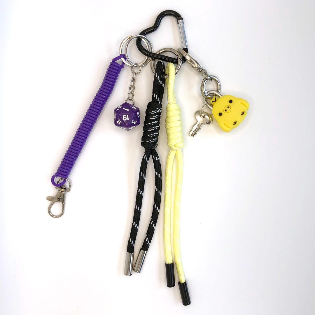 Rope Bag Charm Lanyard, Paracord Keychain With Padlock Charm, D20 Dice ...