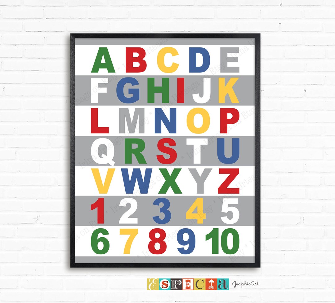 Colorful ABC and 123 Alphabet Poster, Printable Wall Art for Boys ...