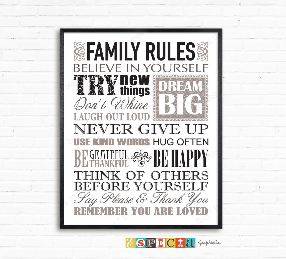 Family Rules Printable Wall Art, Digital Download Print for DIY Home ...