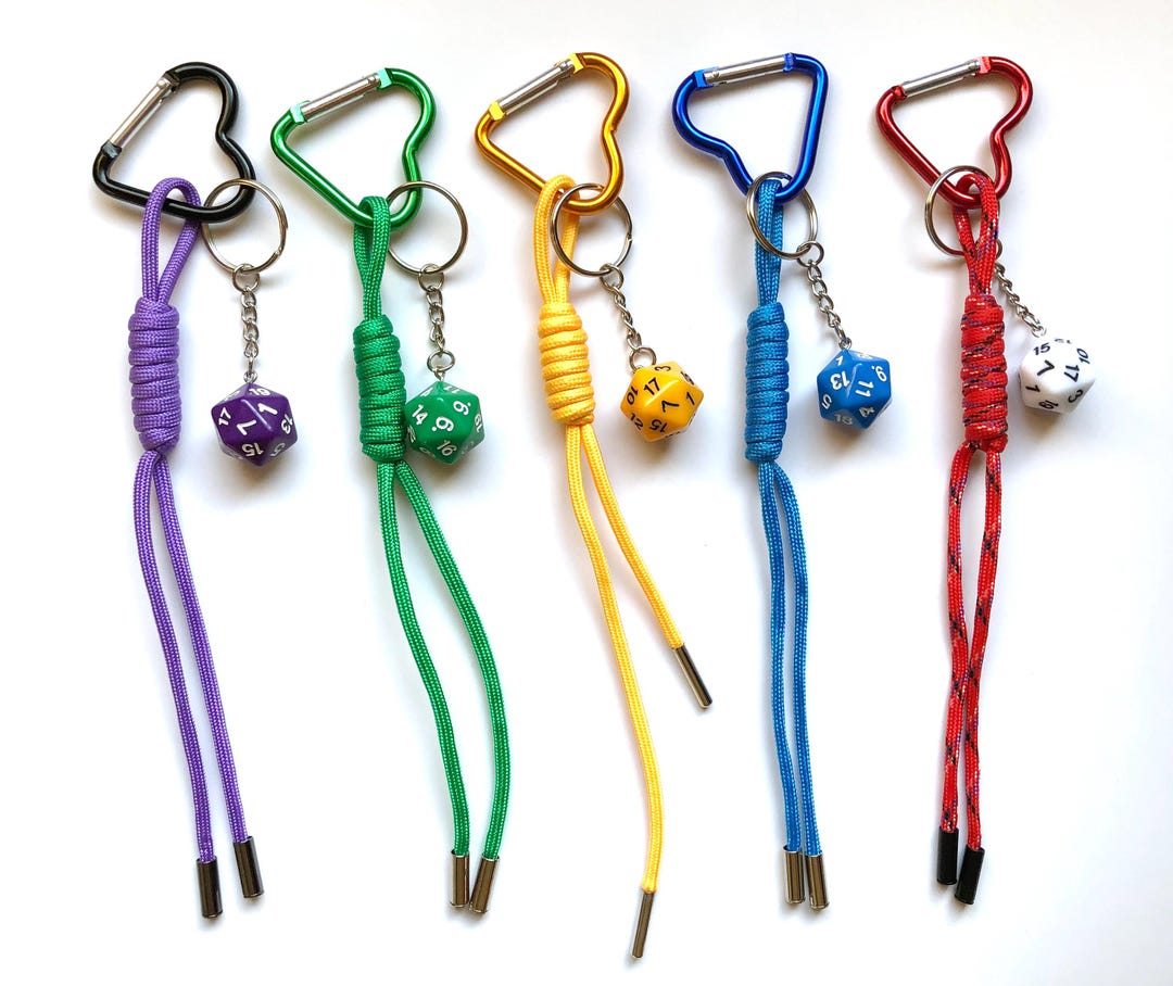 D20 Dice Keychain Rope Bag Charm: Colorful Paracord Keychain for Gamers ...
