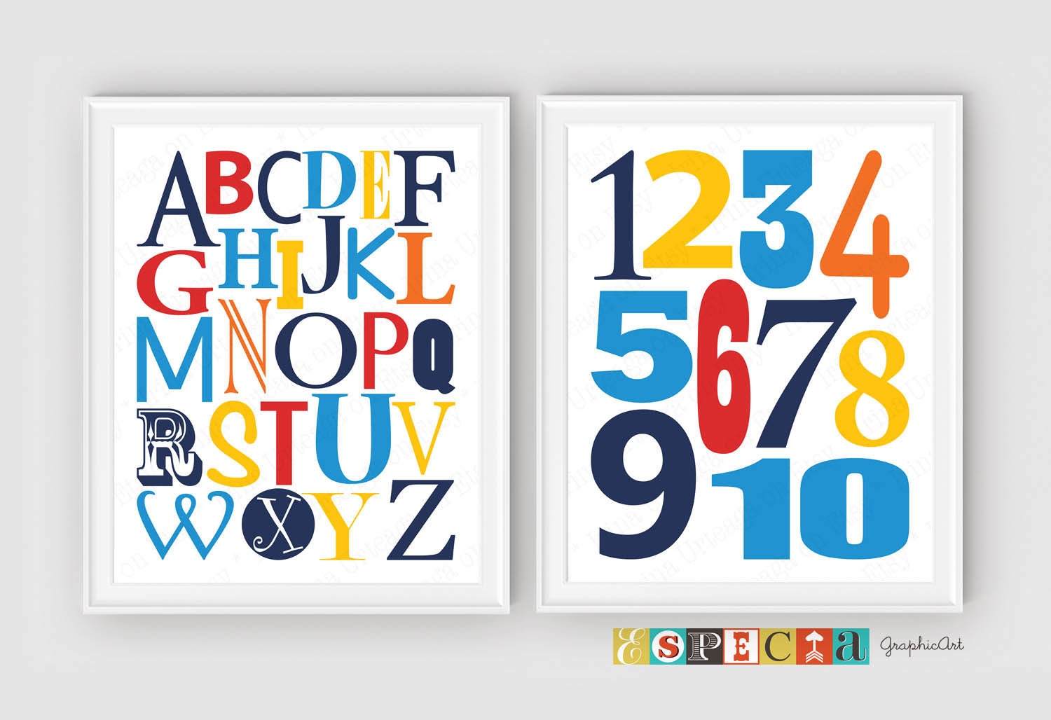 Alphabet & Numbers Poster Set: Playroom Wall Art (digital Prints) - Etsy
