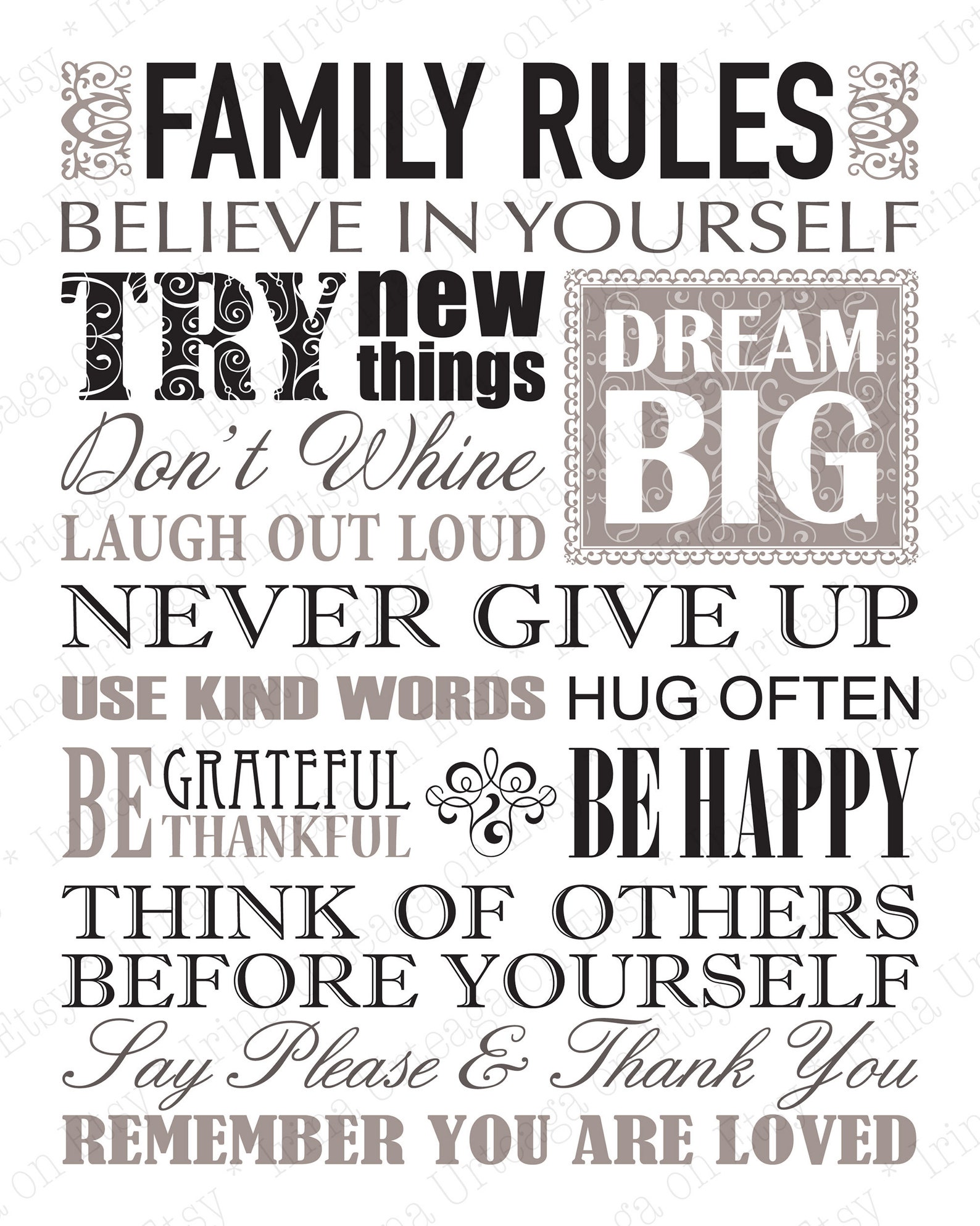 Family Rules Printable Wall Art, Digital Download Print for DIY Home ...