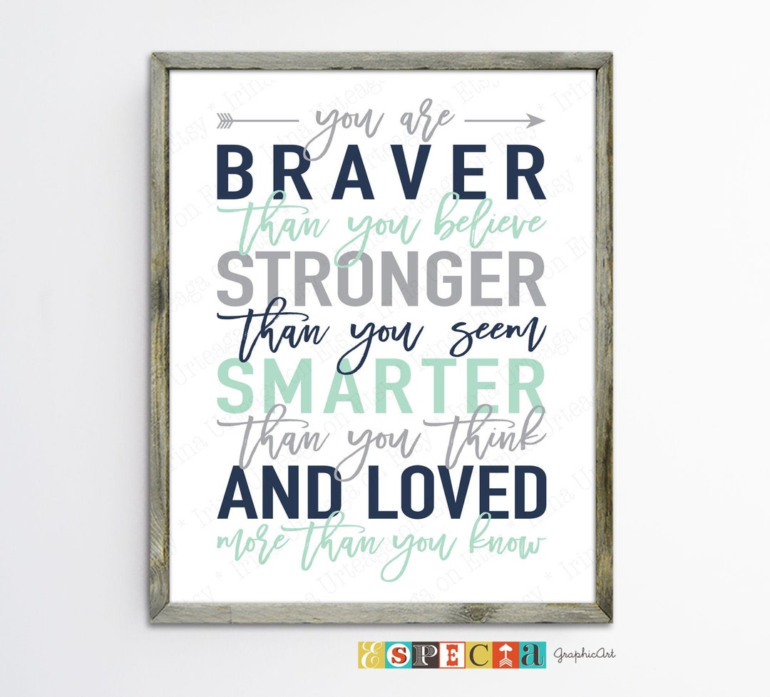 Mint Navy Gray Winnie the Pooh Quotes You Are BRAVER Than You Believe ...